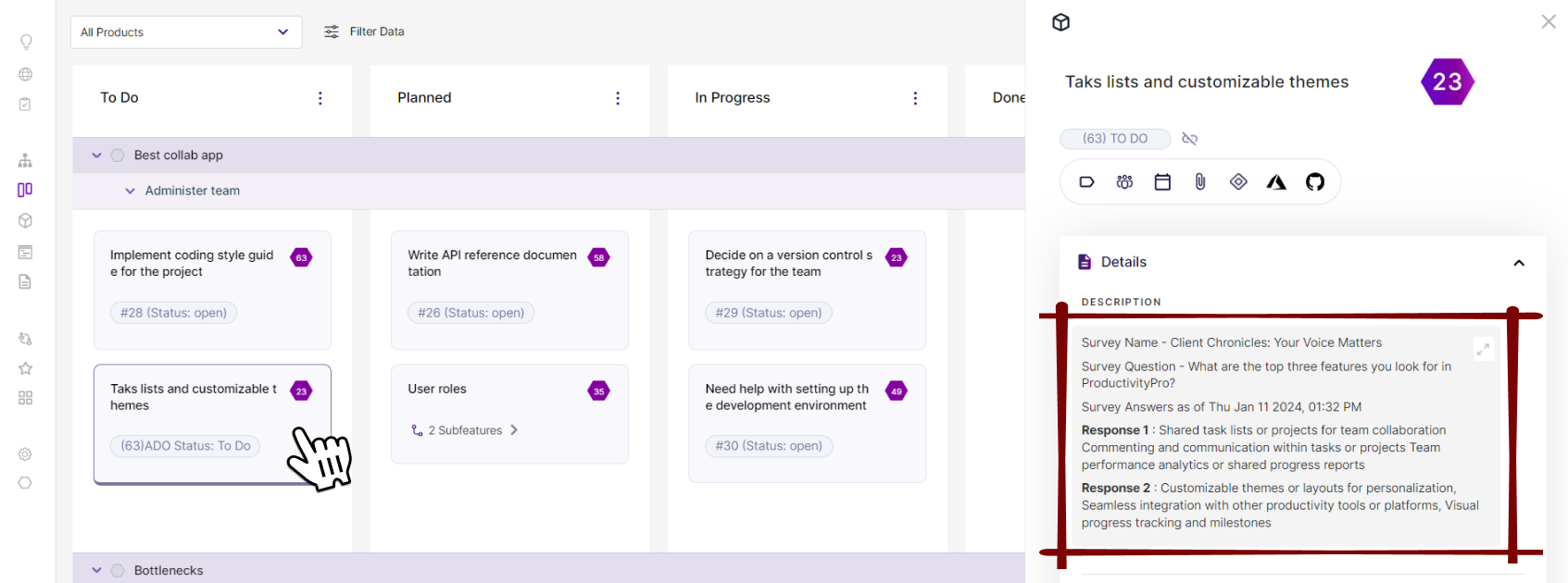 Link Survey Insights to Features and Create Innovative Ideas - Chisel Help